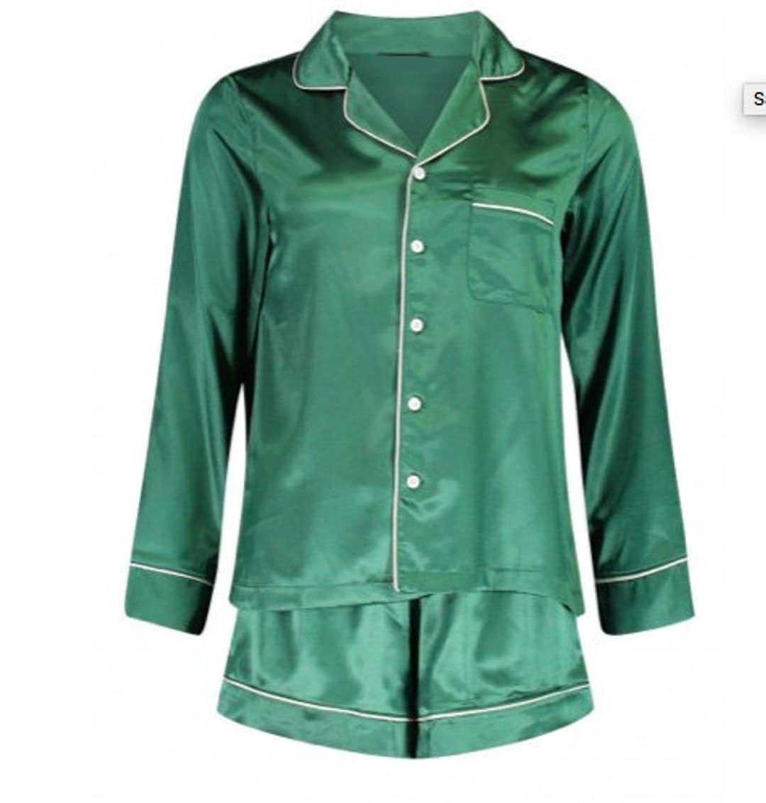 Long Sleeves With Shorts Emerald Green Pjs, Bridal Pajamas, Emerald ...