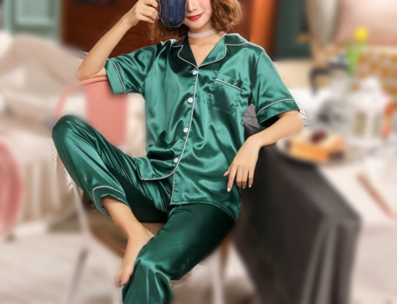 Emerald Green Pajama Set, Holiday Pjs, Christmas Gift, Bridesmaid ...