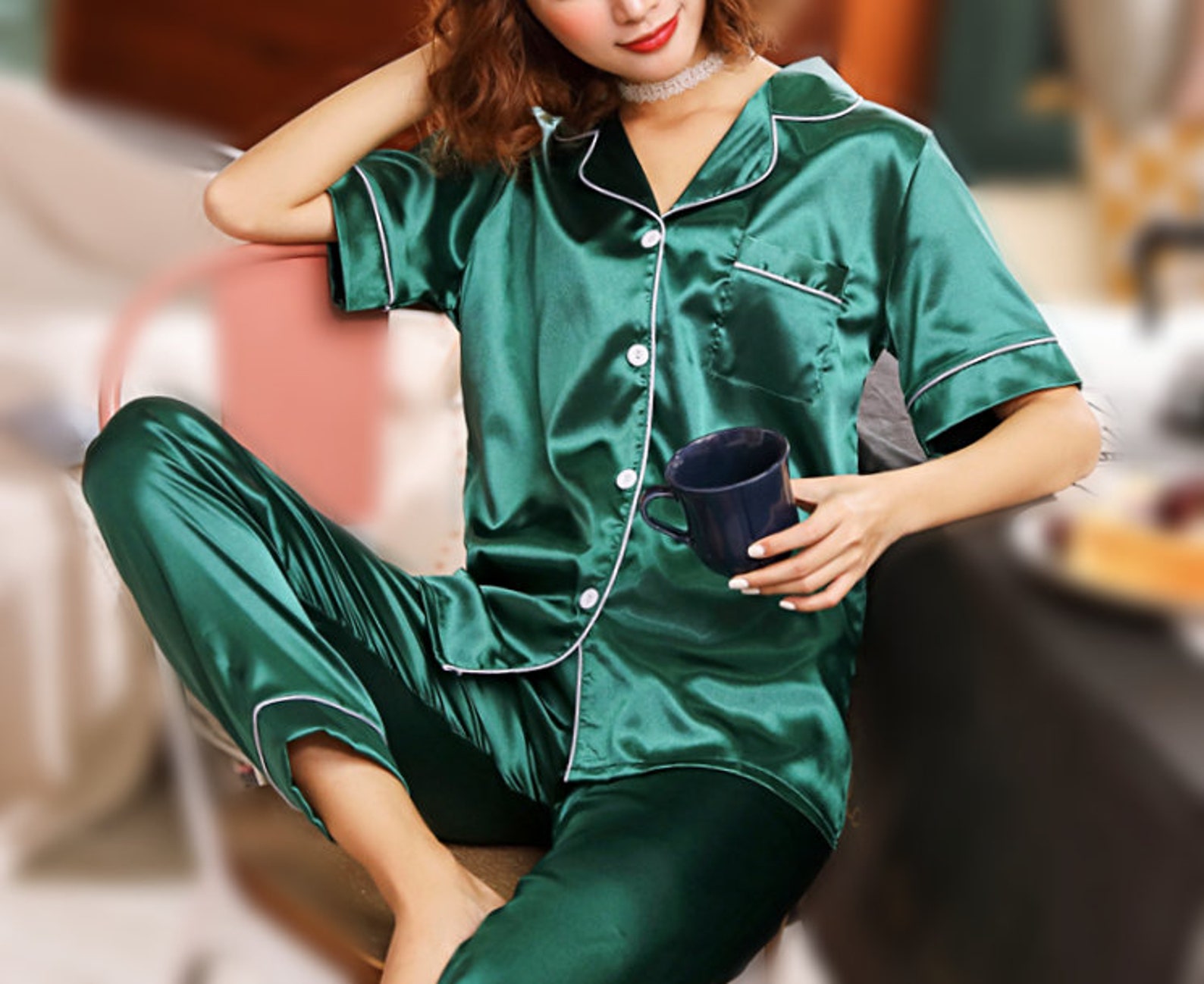 Emerald Green Pajama Set, Holiday Pjs, Christmas Gift, Bridesmaid ...