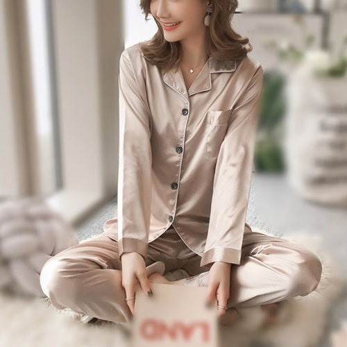 Champagne Satin Pajamas Set Pajama Set Women Pj Set Satin - Etsy