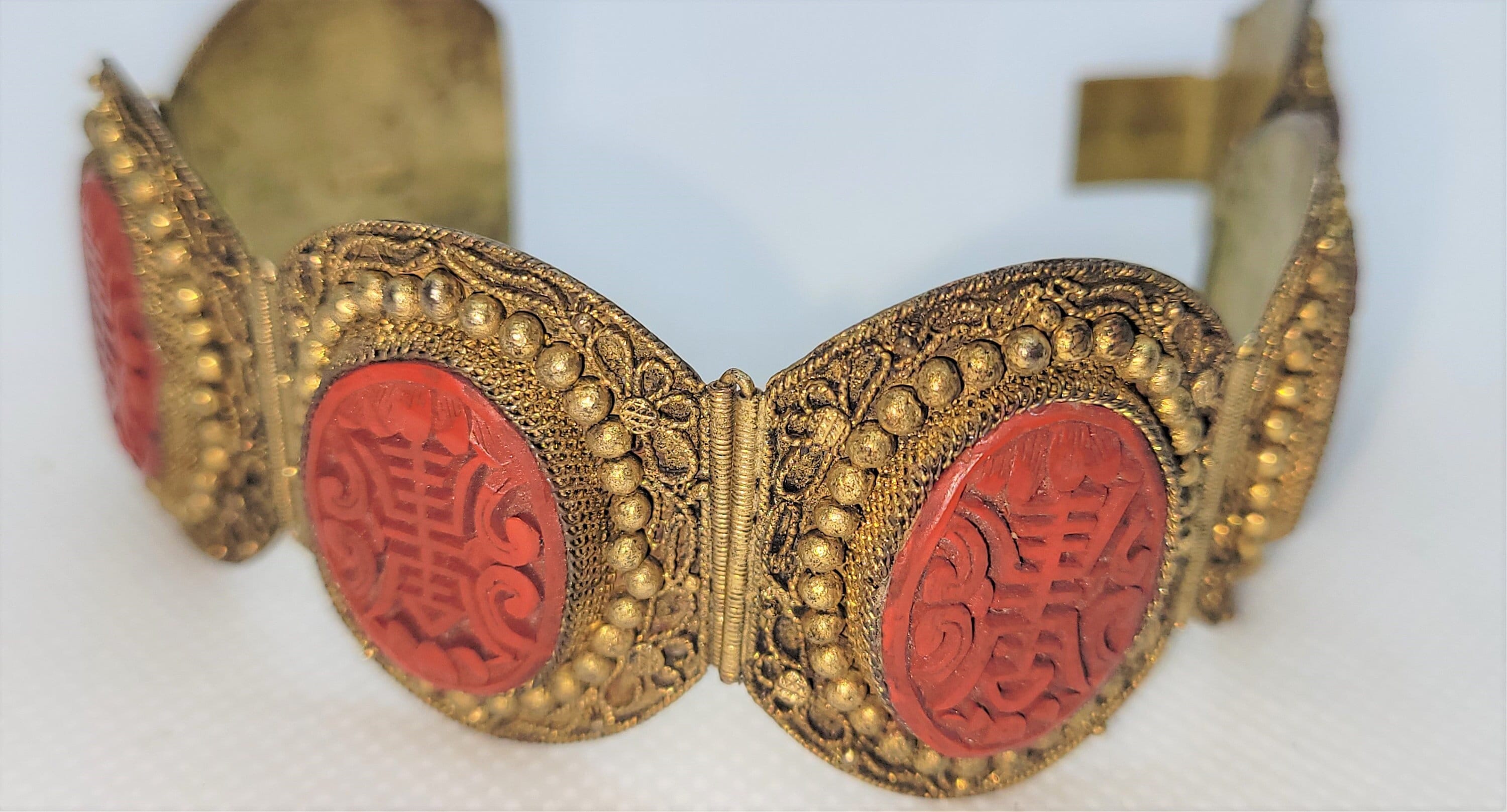 Antique, Rare, 1900s Authentic CINNABAR Bracelet, COA Available Upon ...