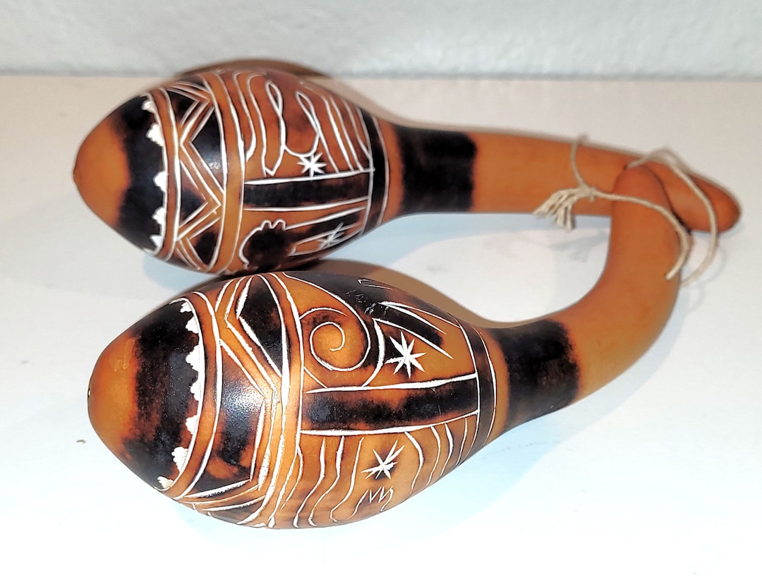 Hand Carved Gourd Maracas From Peru - Etsy