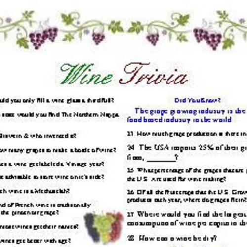 Wine Trivia Game Wine Tasting Game Wine Party Wine - Etsy