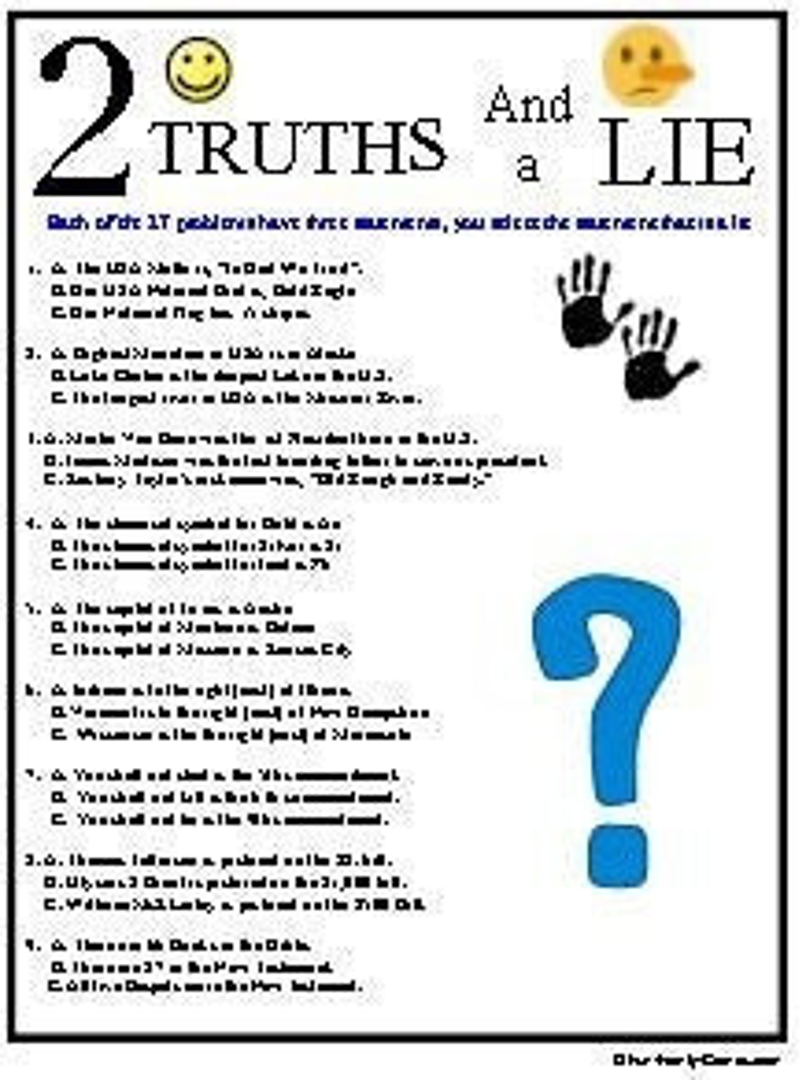 2 Truths and a Lie Quiz Game - Etsy