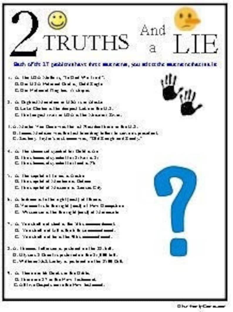 2 Truths and a Lie Quiz Game - Etsy