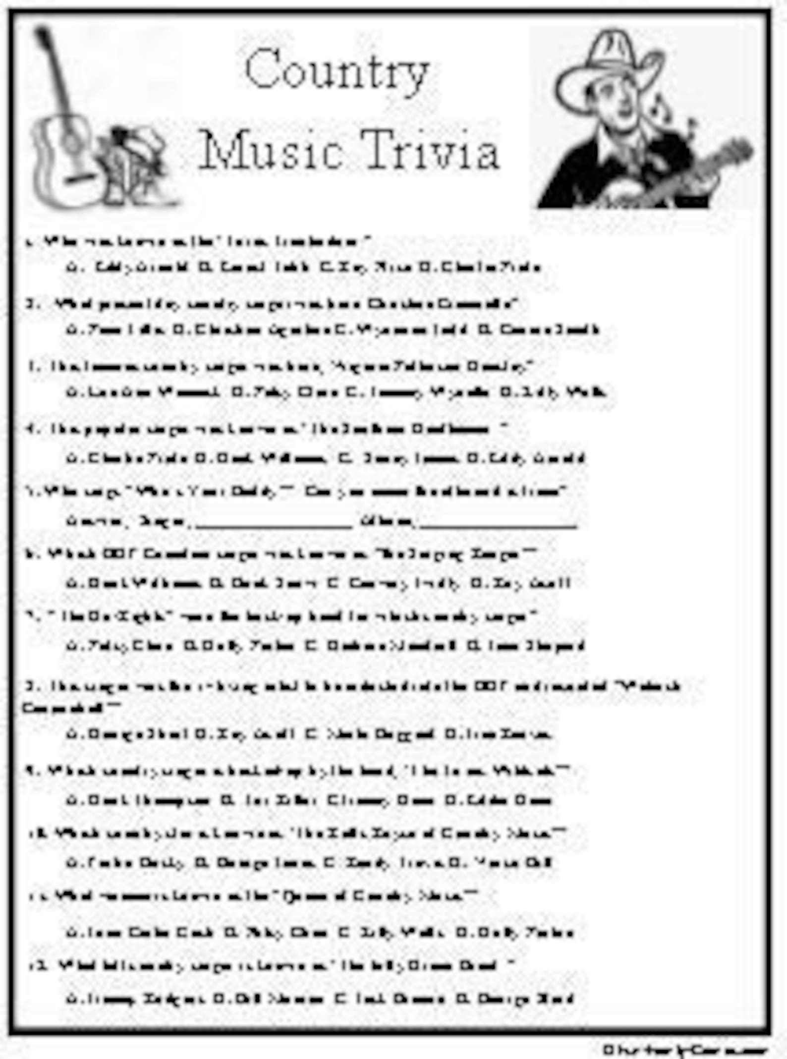 Country Music Trivia, Plus Name That Tune - Etsy