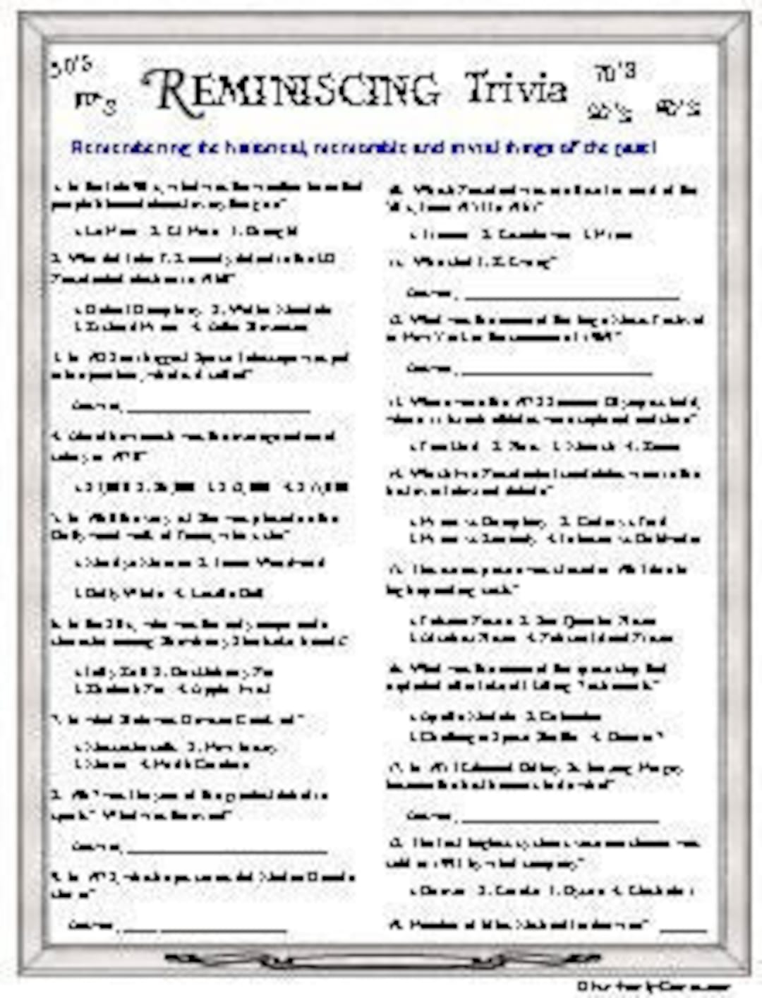 REMINISCING Trivia, Over the Past Few Decades..... - Etsy