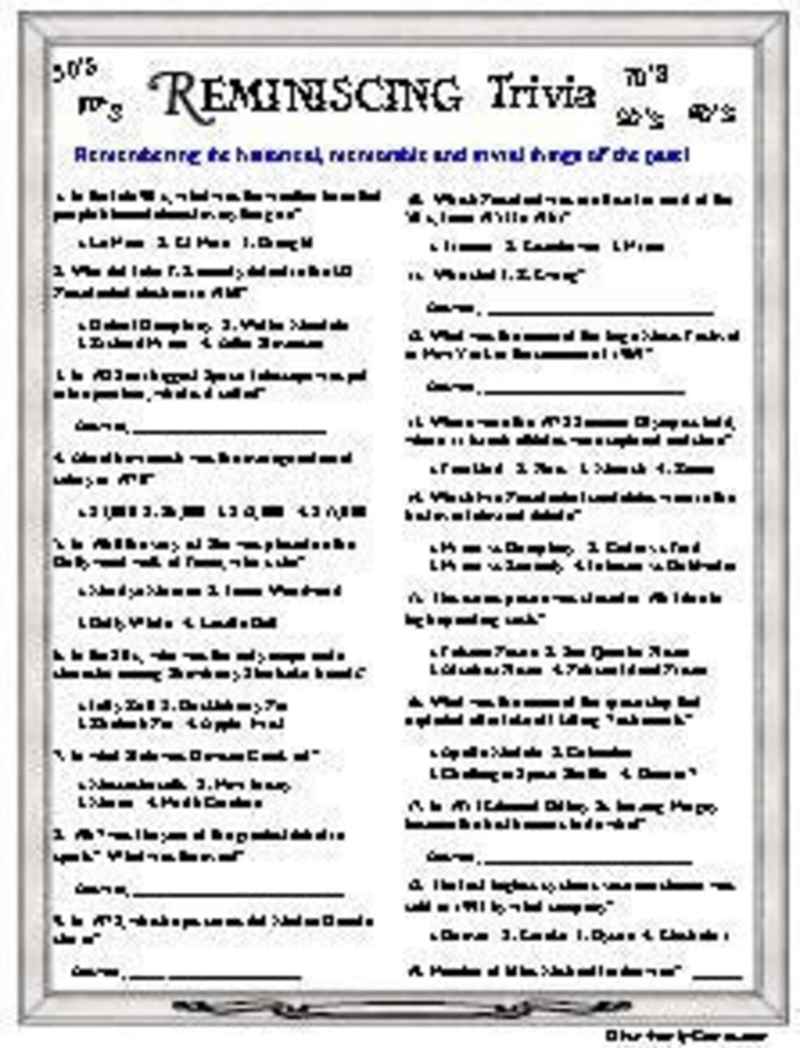 REMINISCING Trivia, Over the Past Few Decades..... - Etsy