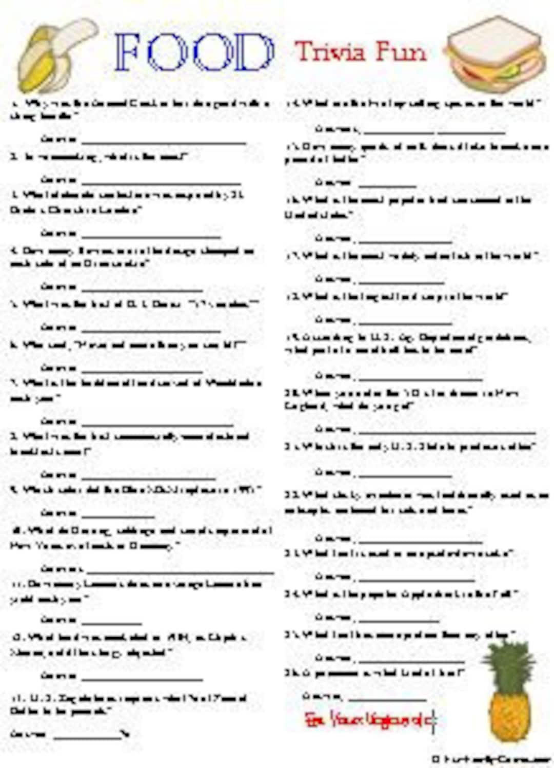 Food, Fast-food and Food Mascot Trivia - Etsy