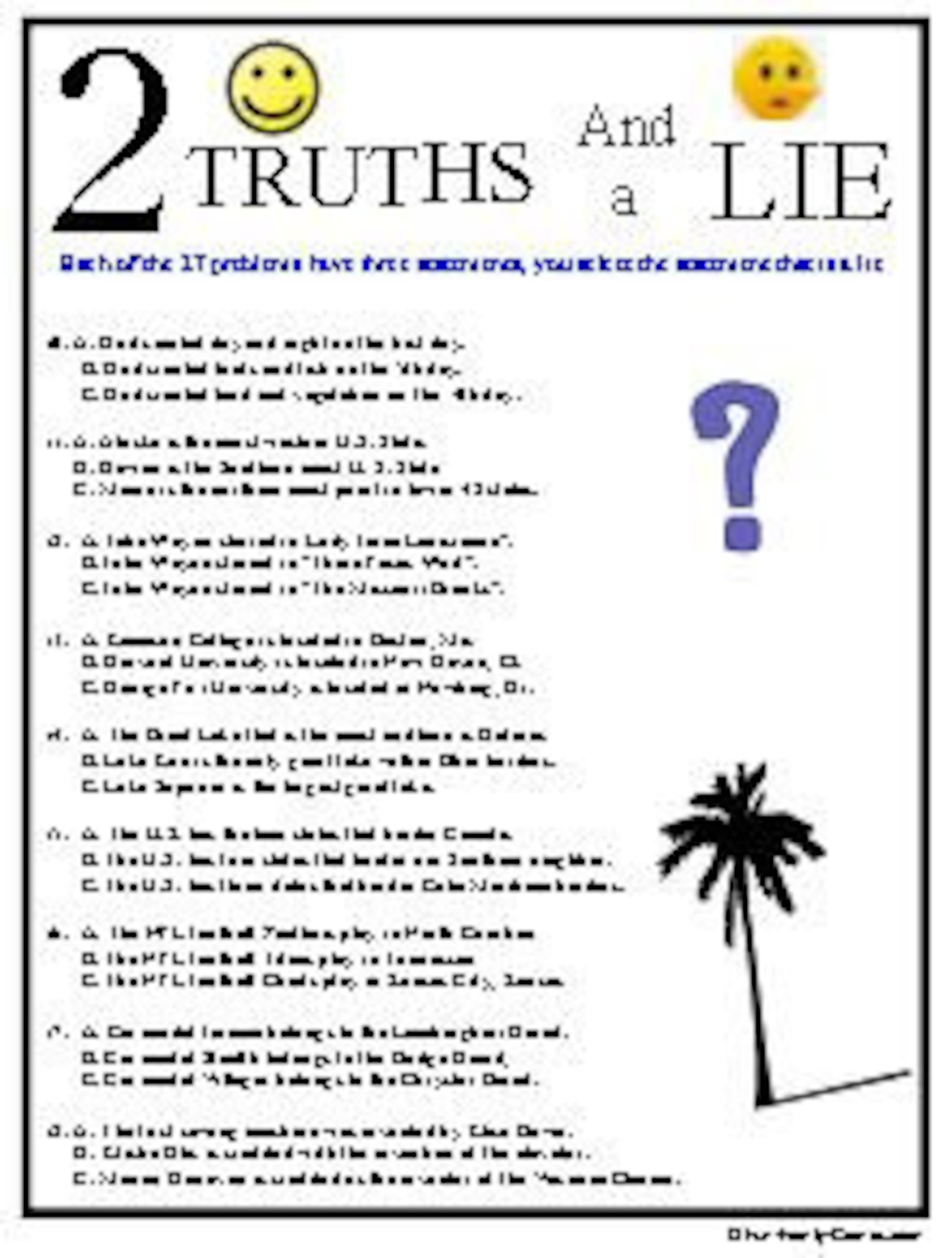 2 Truths and a Lie Quiz Game - Etsy