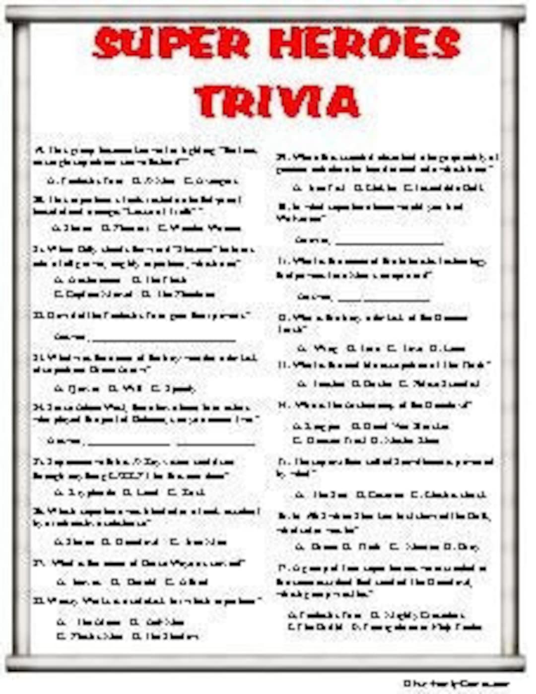 Super Heroes Trivia, All About Your Favorite Super Heroes - Etsy