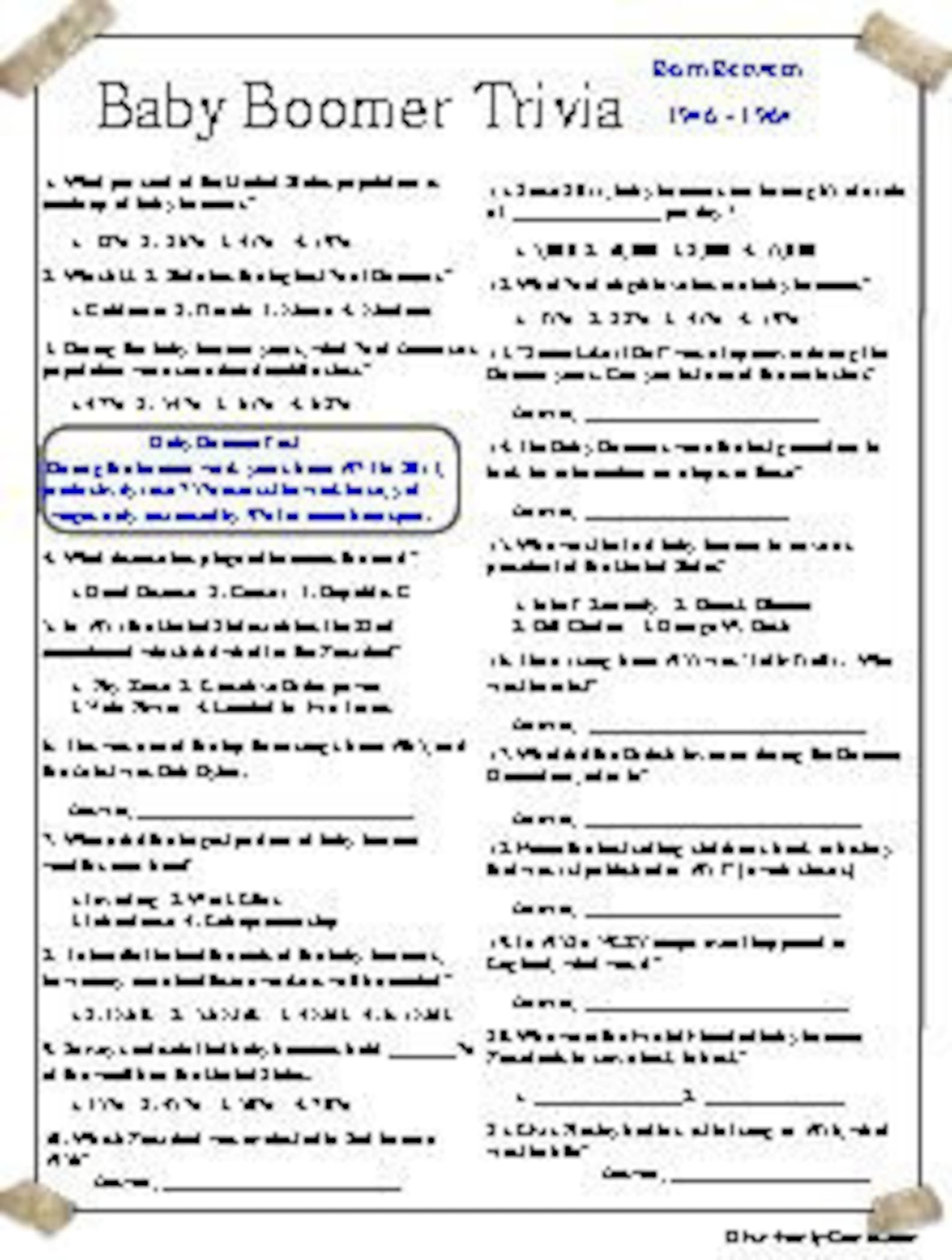 Baby Boomer Trivia, Millennials Trivia, & Gen Z Trivia. - Etsy