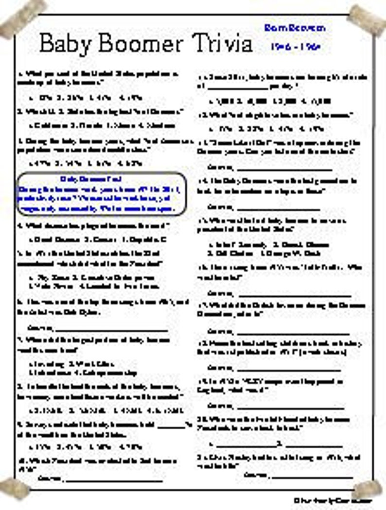 Baby Boomer Trivia, Millennials Trivia, & Gen Z Trivia. - Etsy