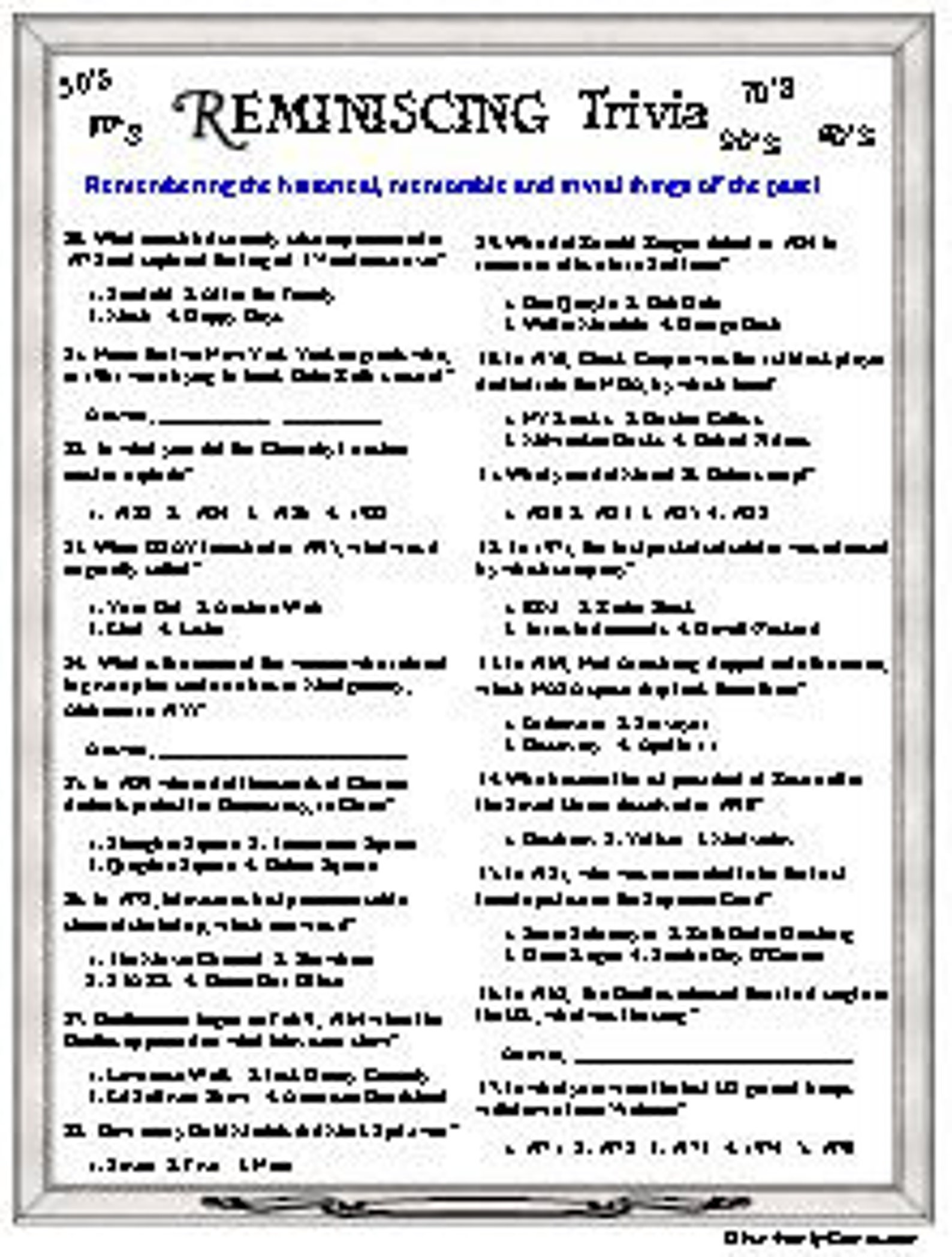 REMINISCING Trivia, Over the Past Few Decades..... - Etsy