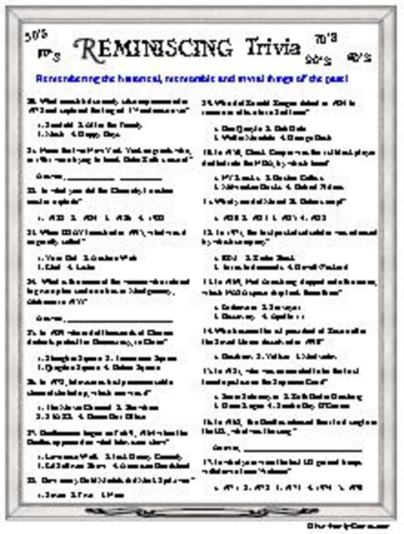 REMINISCING Trivia, Over the Past Few Decades..... - Etsy