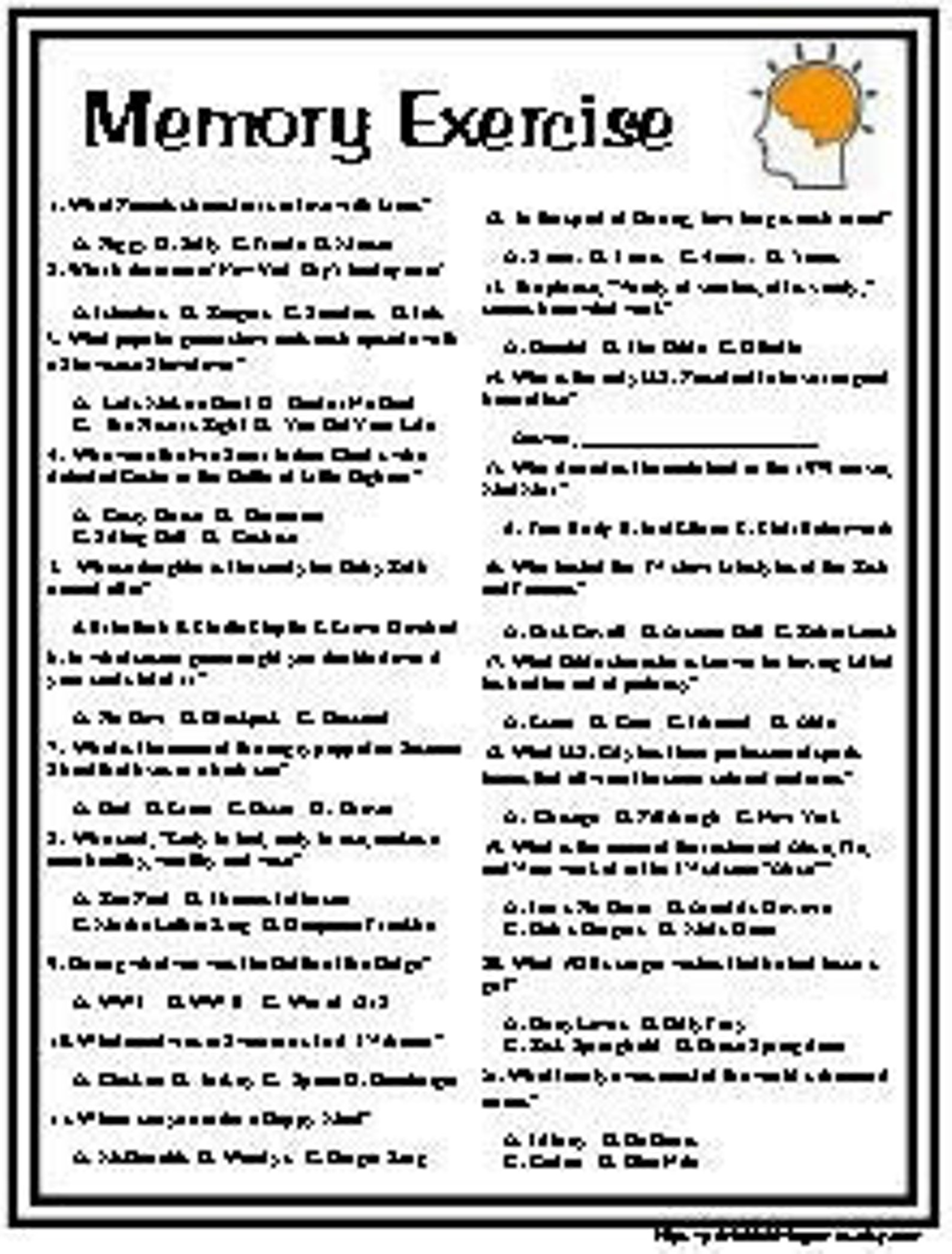 Memory Exercise Trivia - Etsy