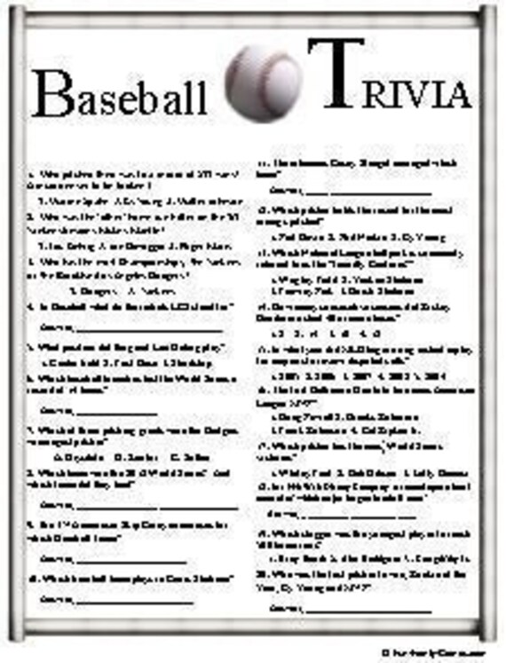Baseball Trivia With A Baseball Stadium Quiz Etsy