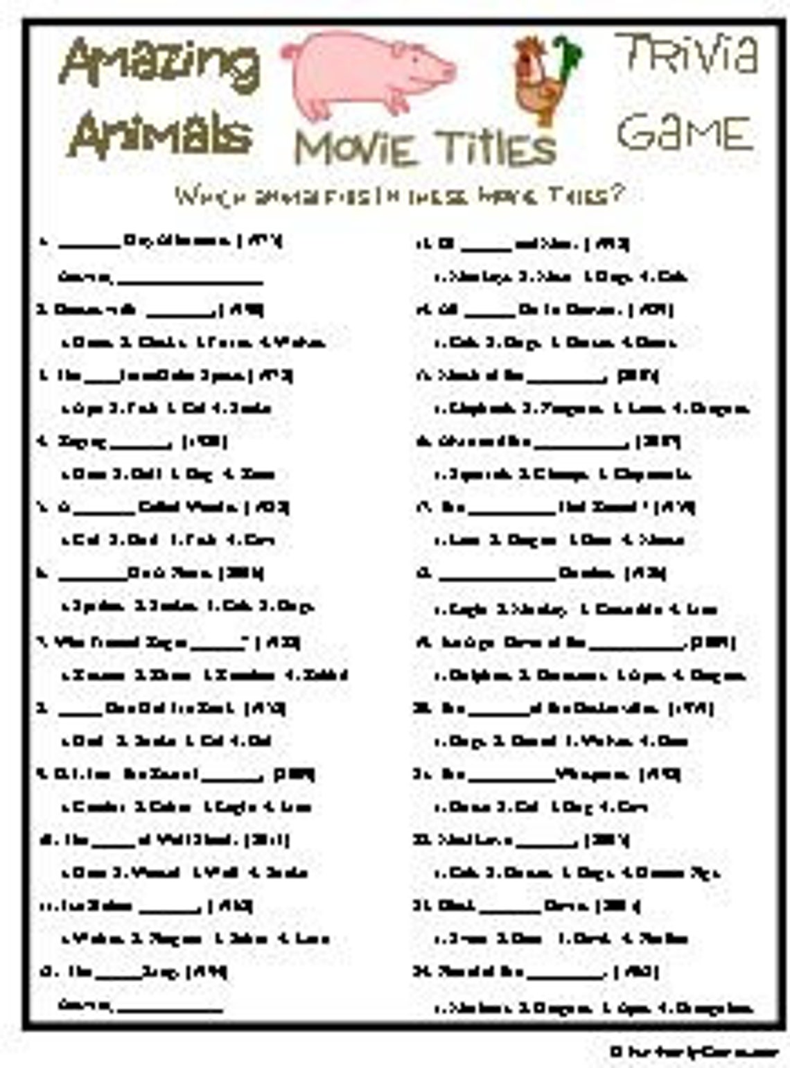 Amazing Animals Trivia Game - Etsy