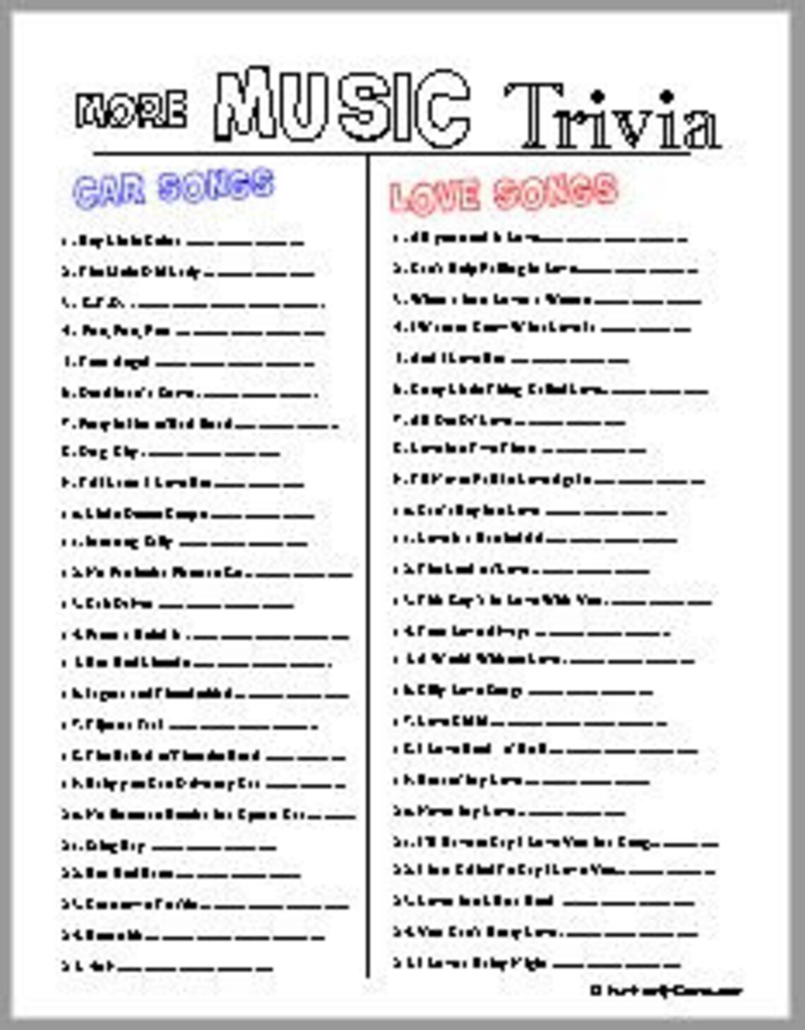 Music Trivia Five Categories Of Fun Song Titles To Identify Etsy Music Trivia Five Categories Of Fun Song Titles To Identify Etsy