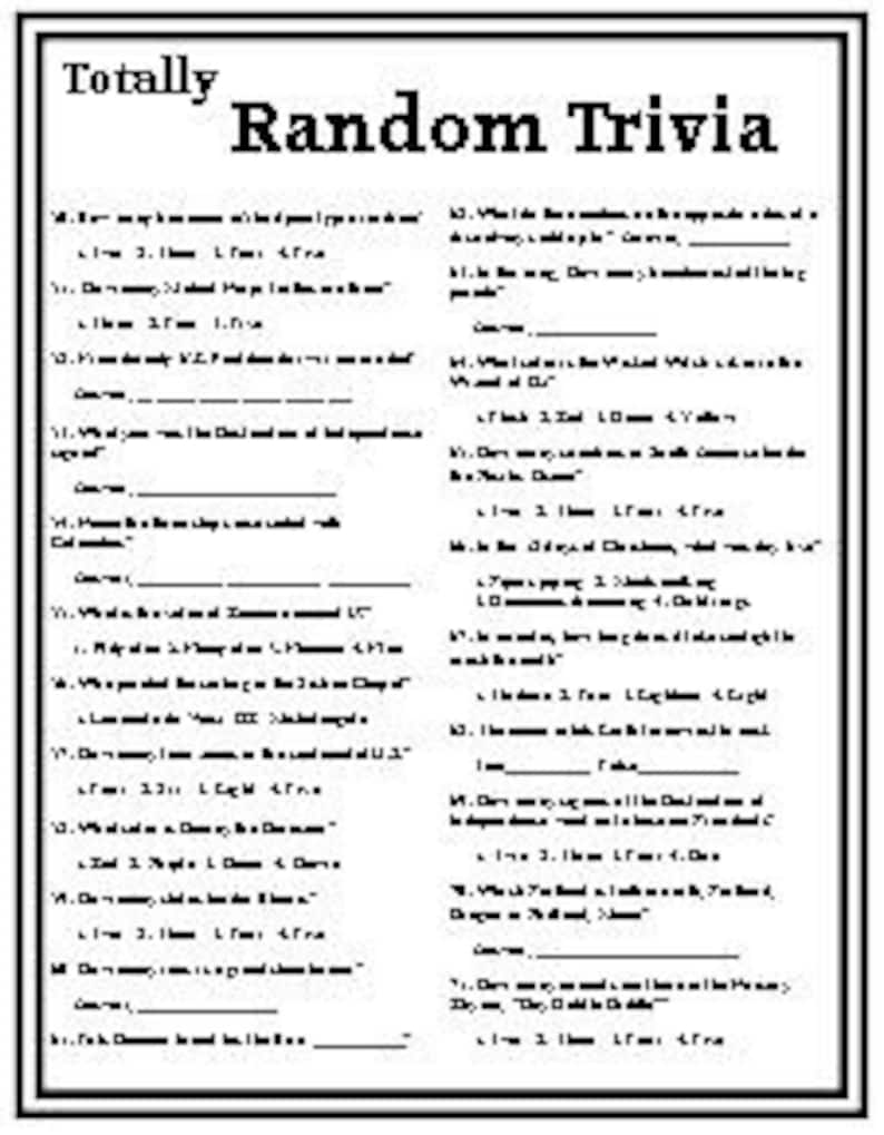 Random Trivia, (totally) Random Trivia - Etsy Random Trivia, (totally) Random Trivia - Etsy