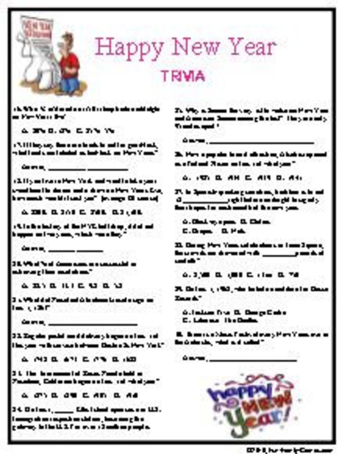 New Years Trivia and New Year's Bowl Game Trivia - Etsy