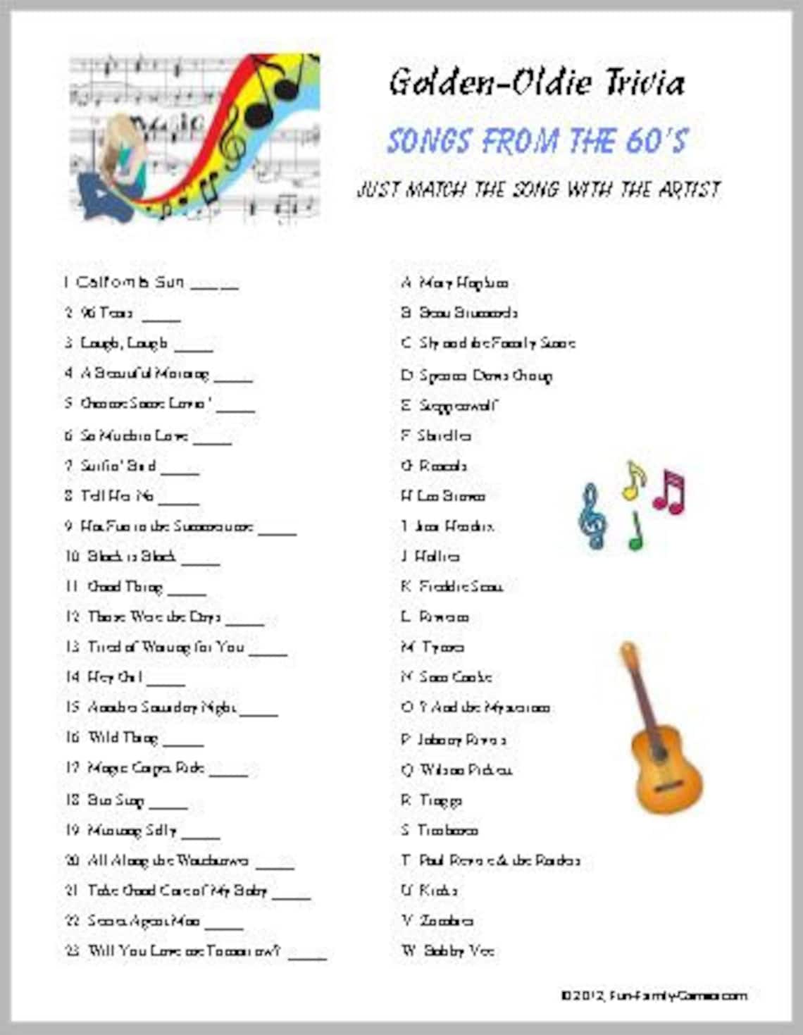 Rock & Roll AND Golden-oldie Trivia - Etsy