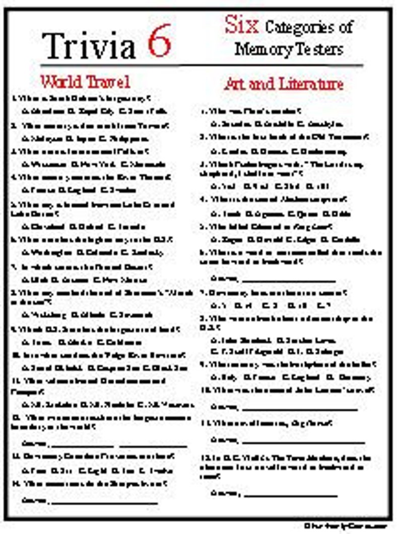 Trivia 6, Includes Six Different Categories - Etsy