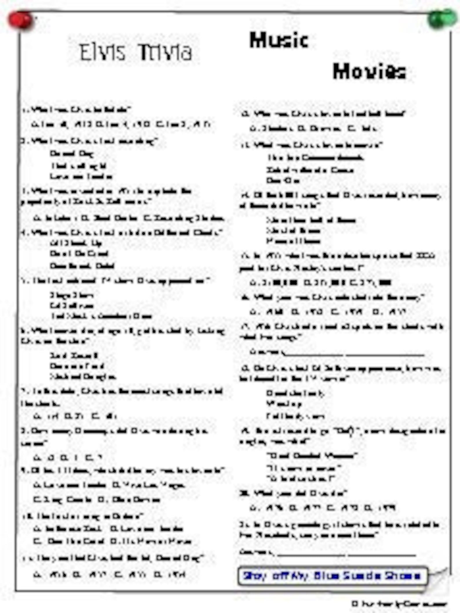 Elvis Trivia, Elvis Movies Trivia, and Elvis Love Songs Trivia - Etsy