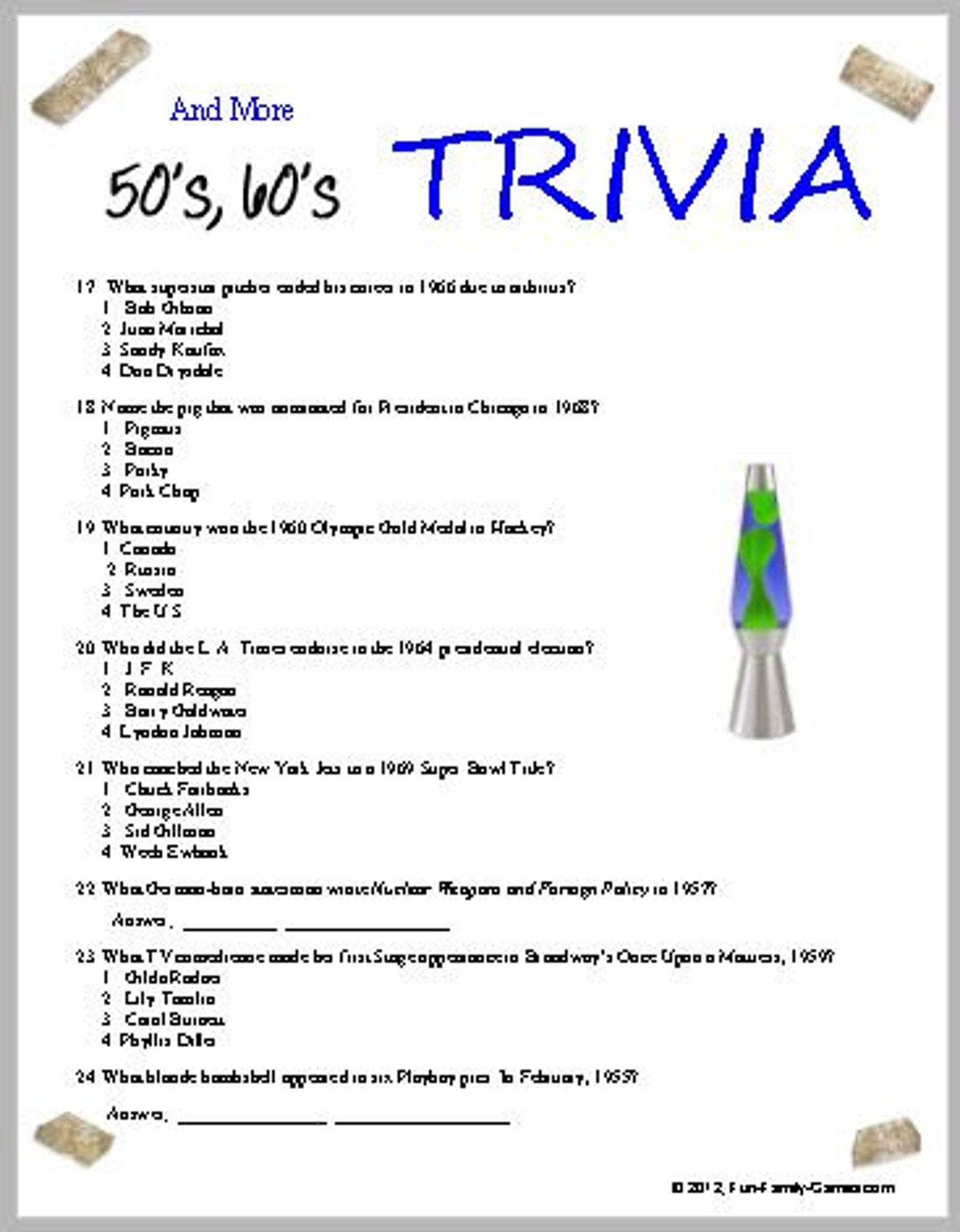 50's - 60's Trivia, - Etsy