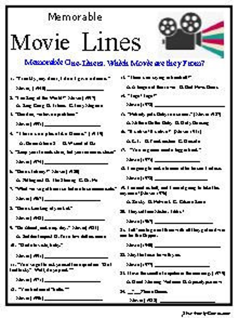Movie Lines Quiz - Etsy
