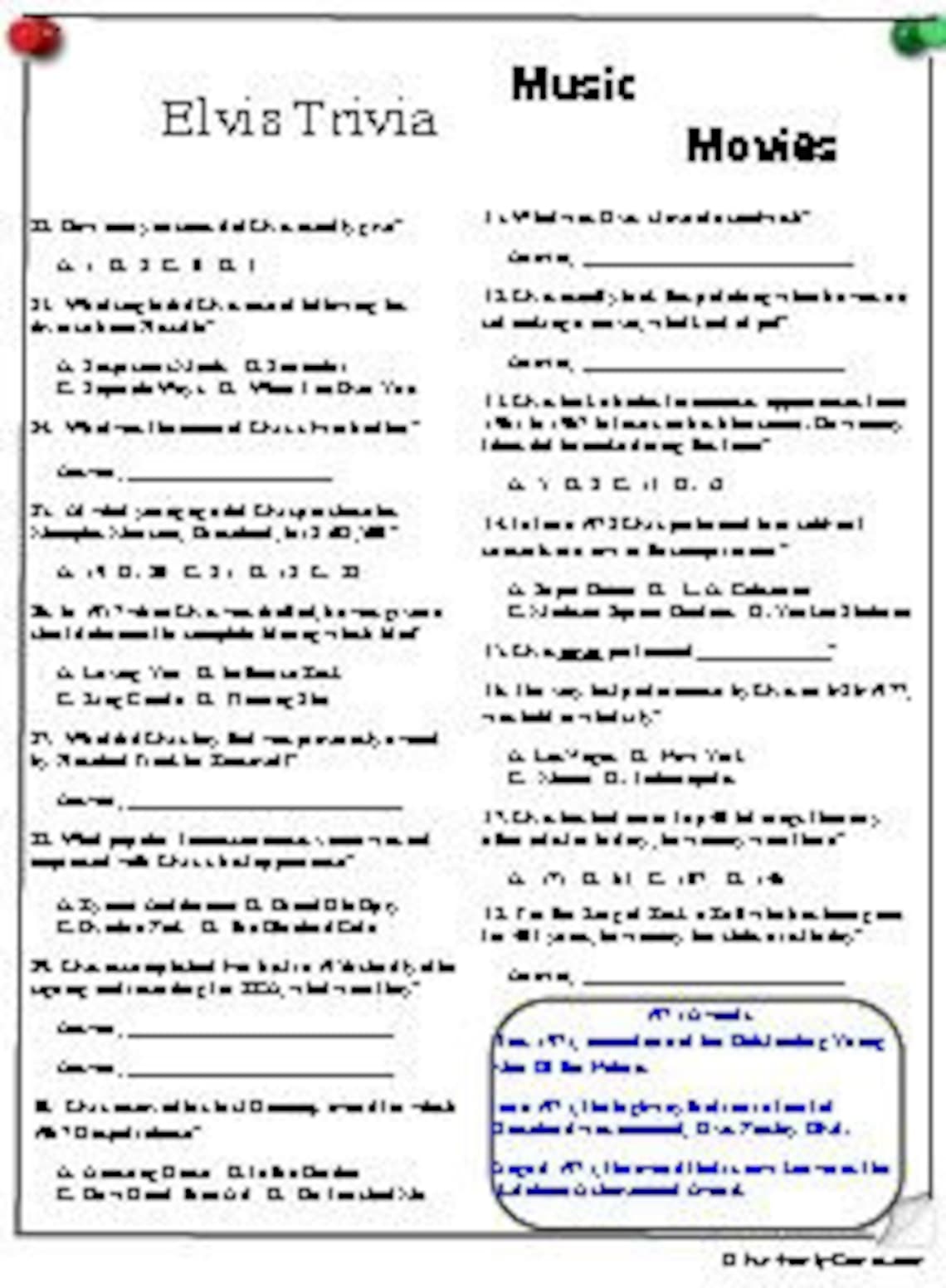 Elvis Trivia, Elvis Movies Trivia, and Elvis Love Songs Trivia - Etsy