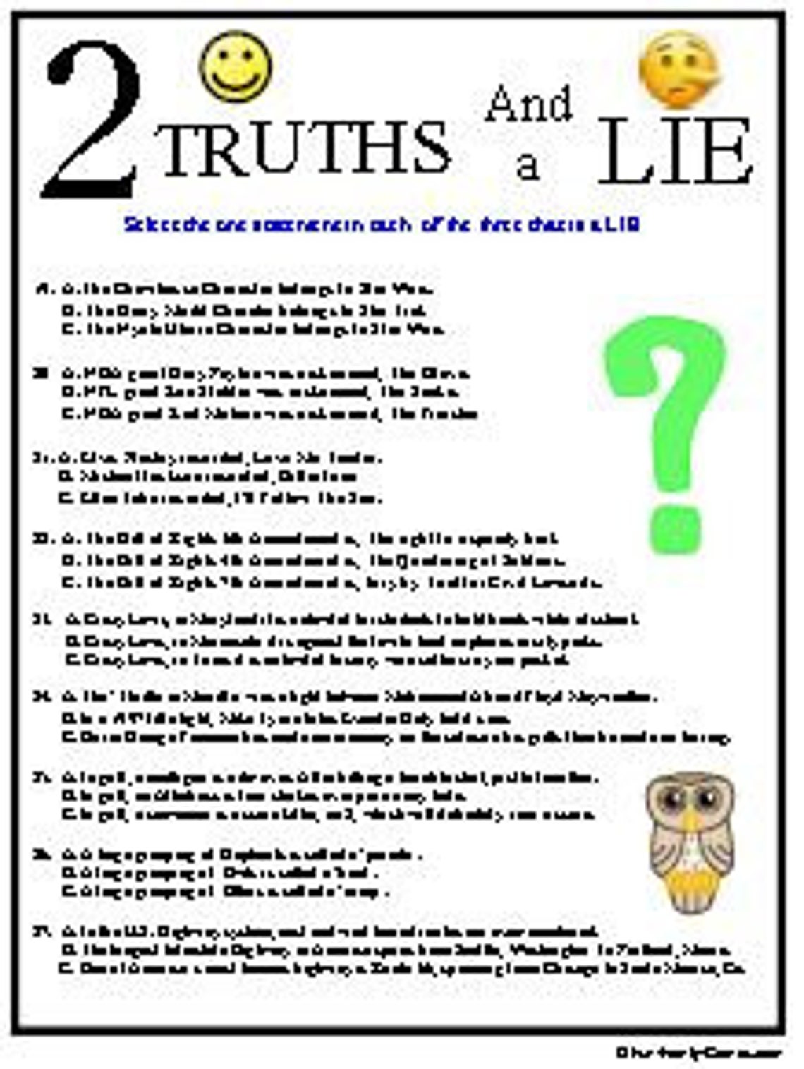 2 Truths and a Lie Quiz Game - Etsy