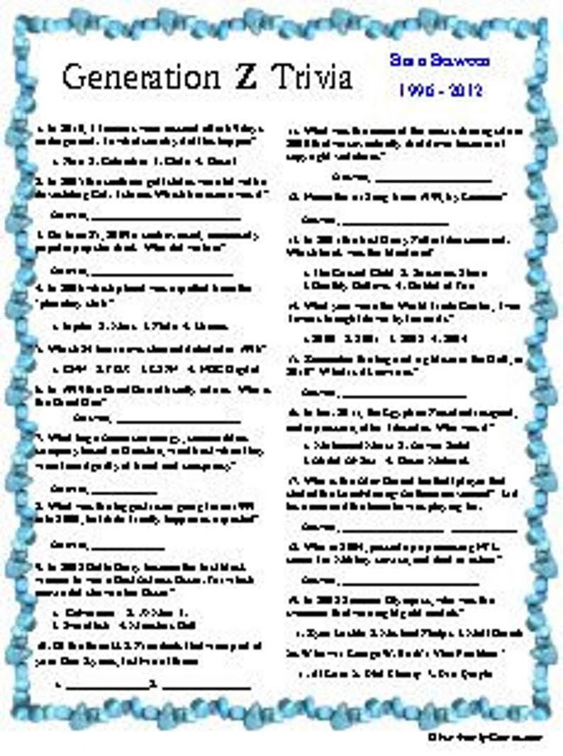 Baby Boomer Trivia, Millennials Trivia, & Gen Z Trivia. - Etsy