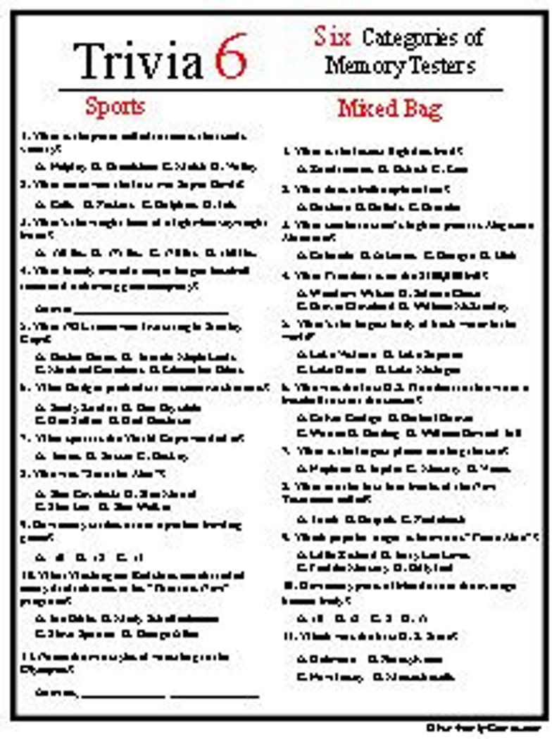 Trivia 6, Includes Six Different Categories - Etsy