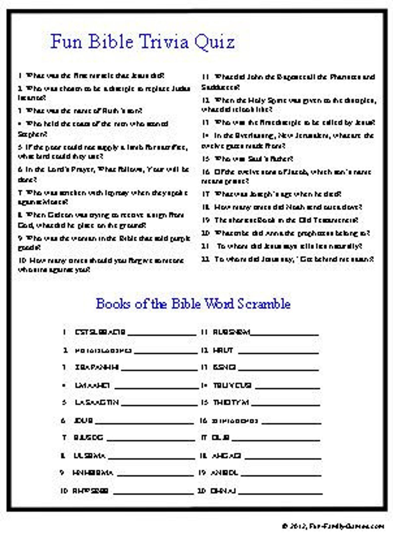 Complete the Bible Verse Quiz, and Bible Stories Quiz - Etsy
