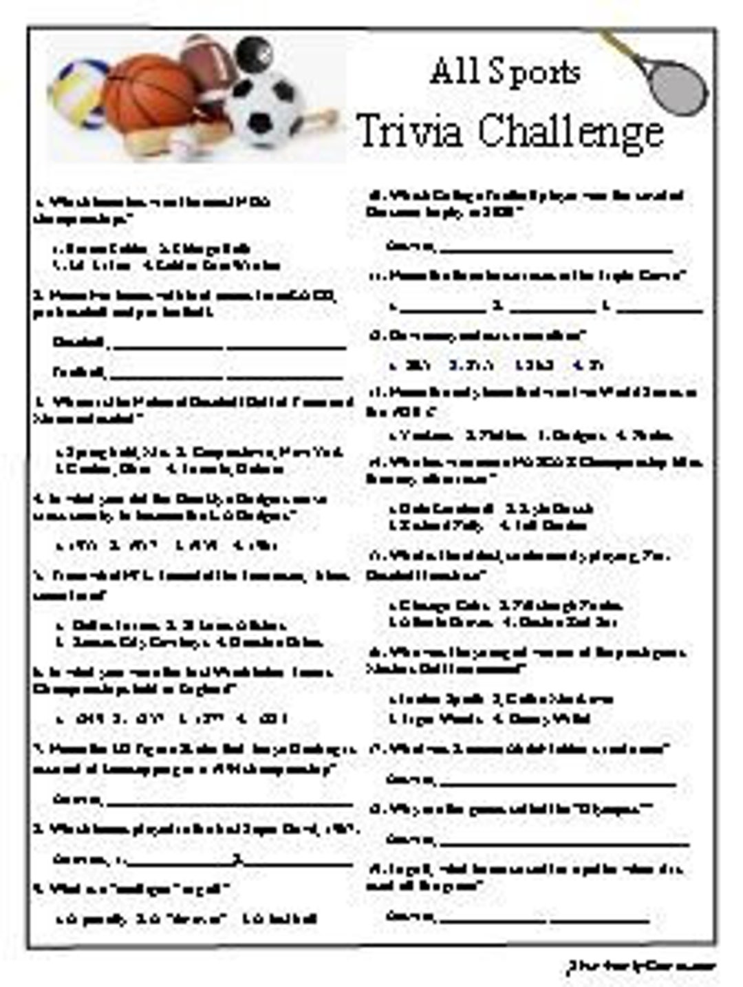 All Sports Trivia Challenge - Etsy