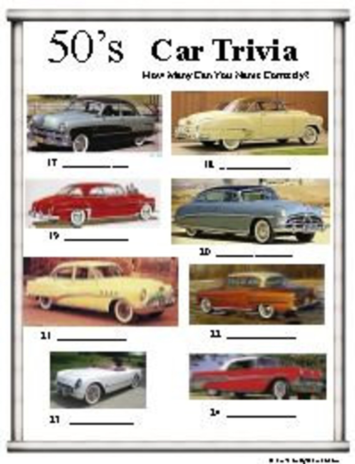 50's Car Trivia - Etsy