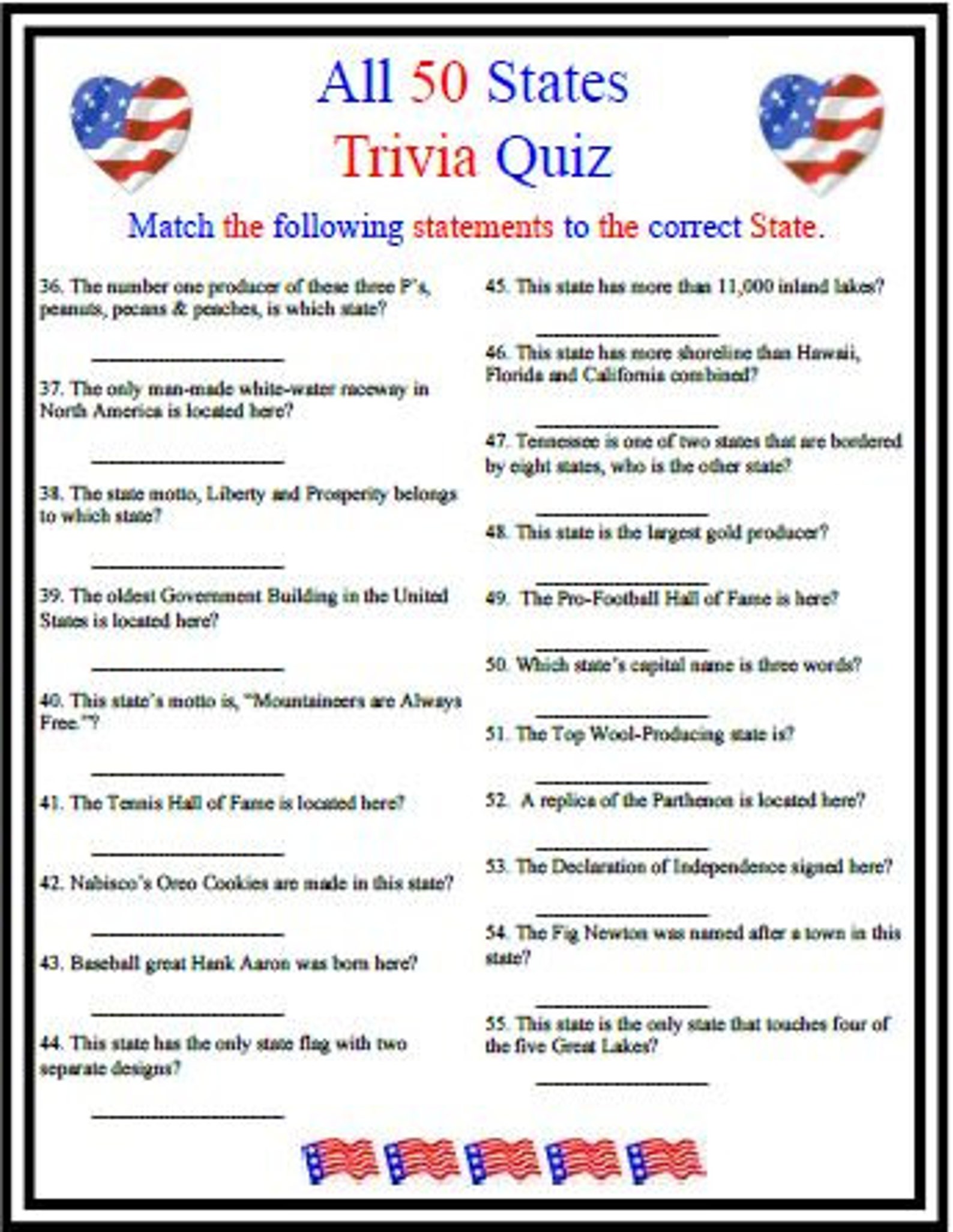 All 50 States Trivia - Etsy