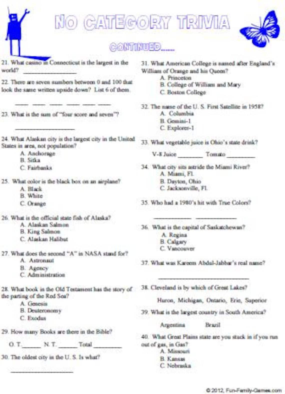 Same Answer Quiz, Both Clues, and a No Category Trivia - Etsy UK