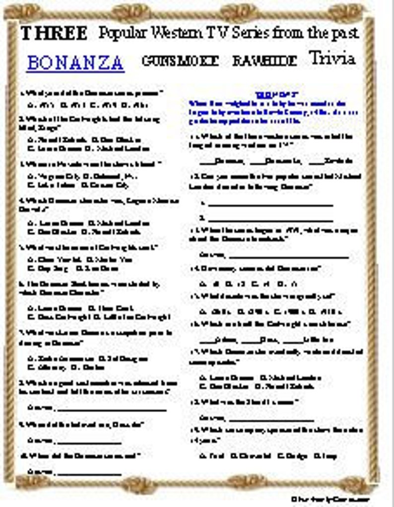 Bonanza Gunsmoke And Rawhide Trivia Etsy bonanza-gunsmoke-and-rawhide-trivia-etsy