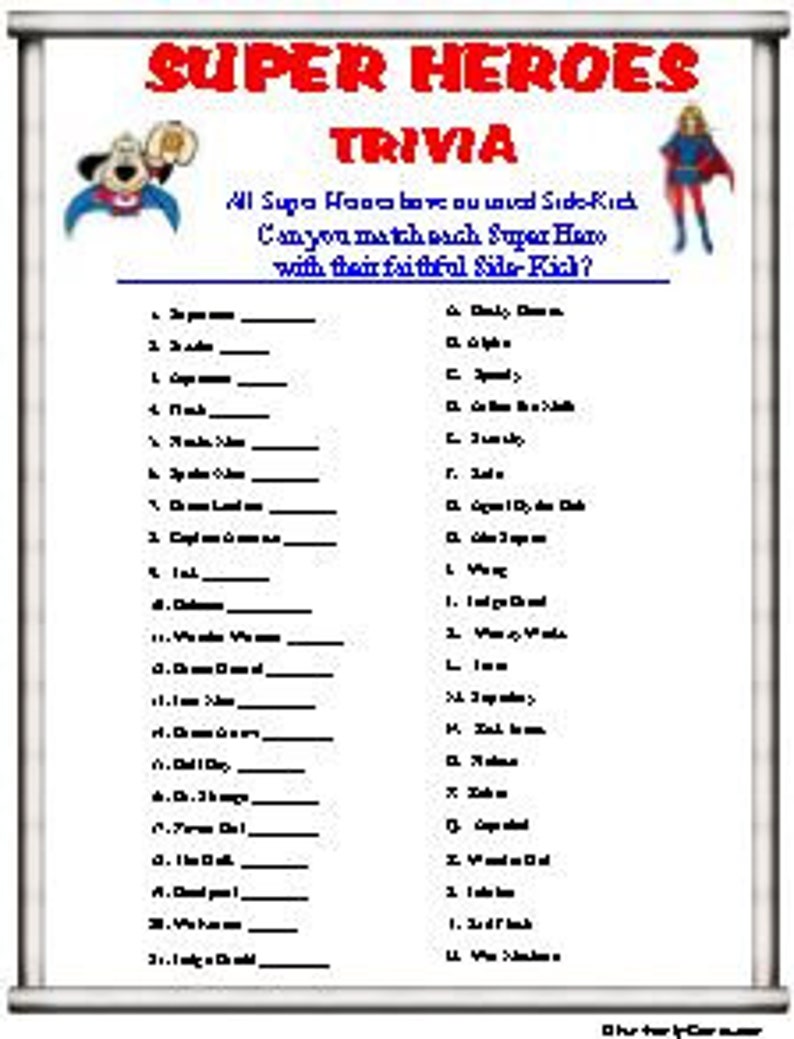 Super Heroes Trivia all about your favorite Super Heroes | Etsy