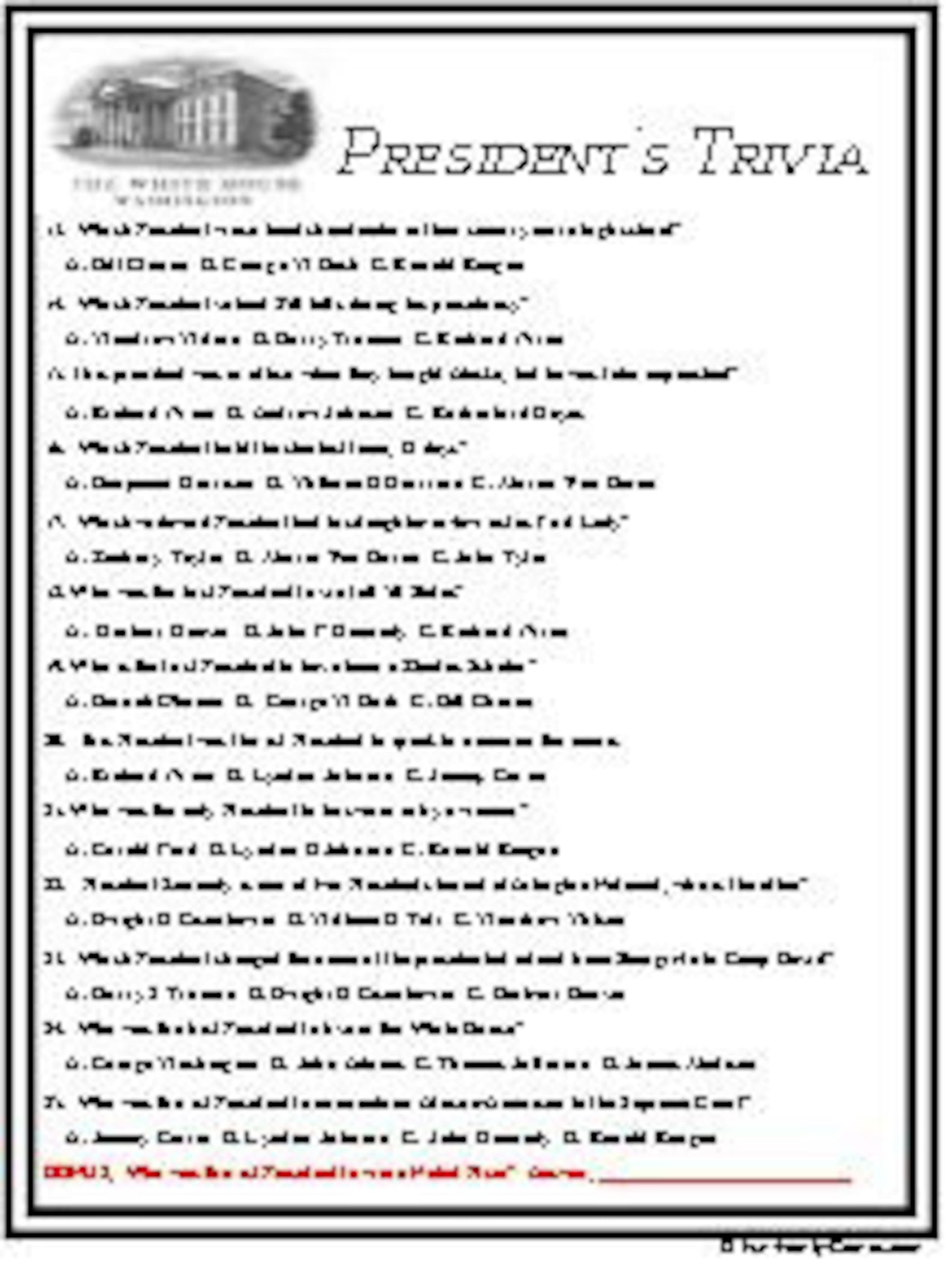 Presidents Trivia - Etsy