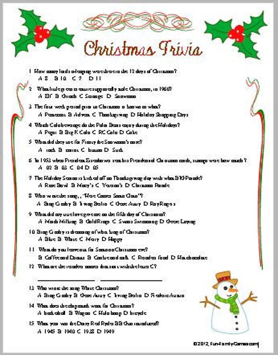 Christmas Trivia Fun Christmas Trivia Fun