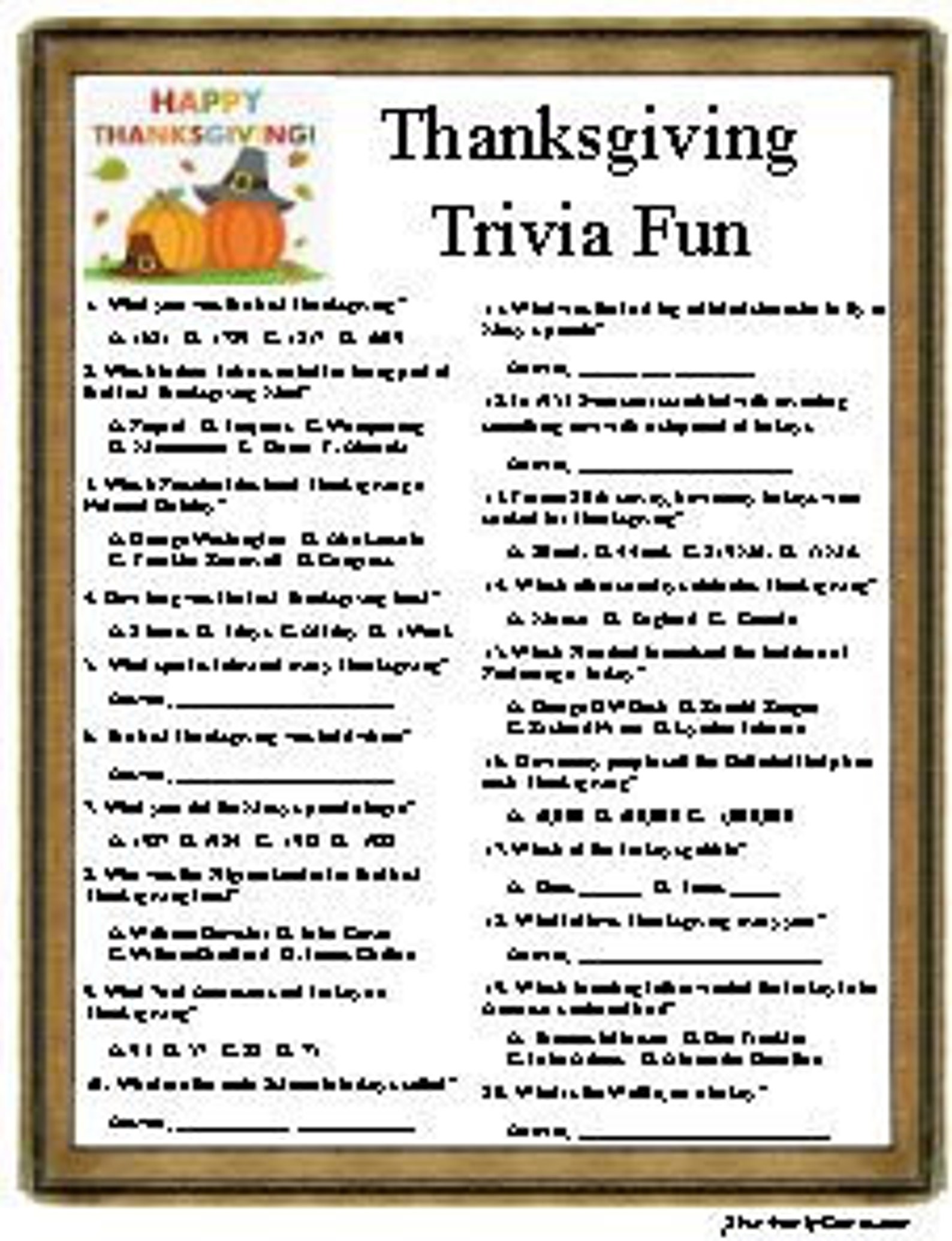 Thanksgiving Trivia Fun - Etsy