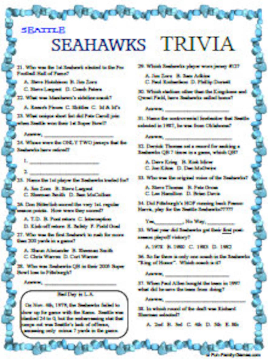 Seattle Seahawk Trivia Fun - Etsy Canada