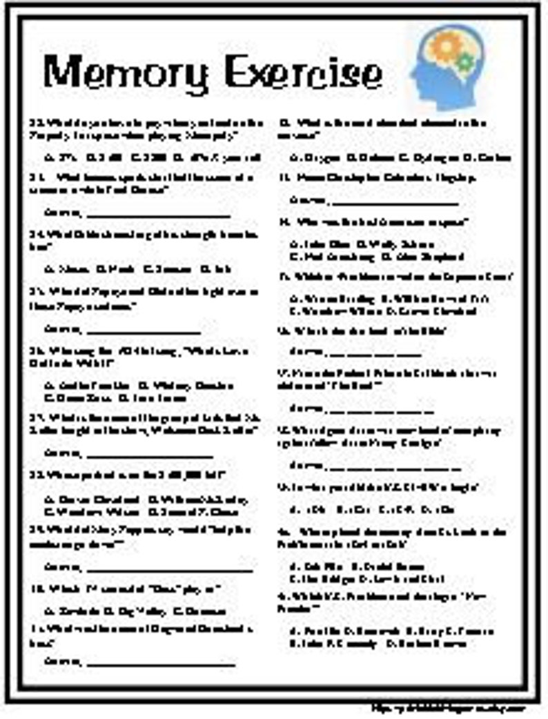 Memory Exercise Trivia - Etsy