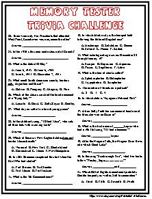 Memory Tester Trivia Challenge - Etsy