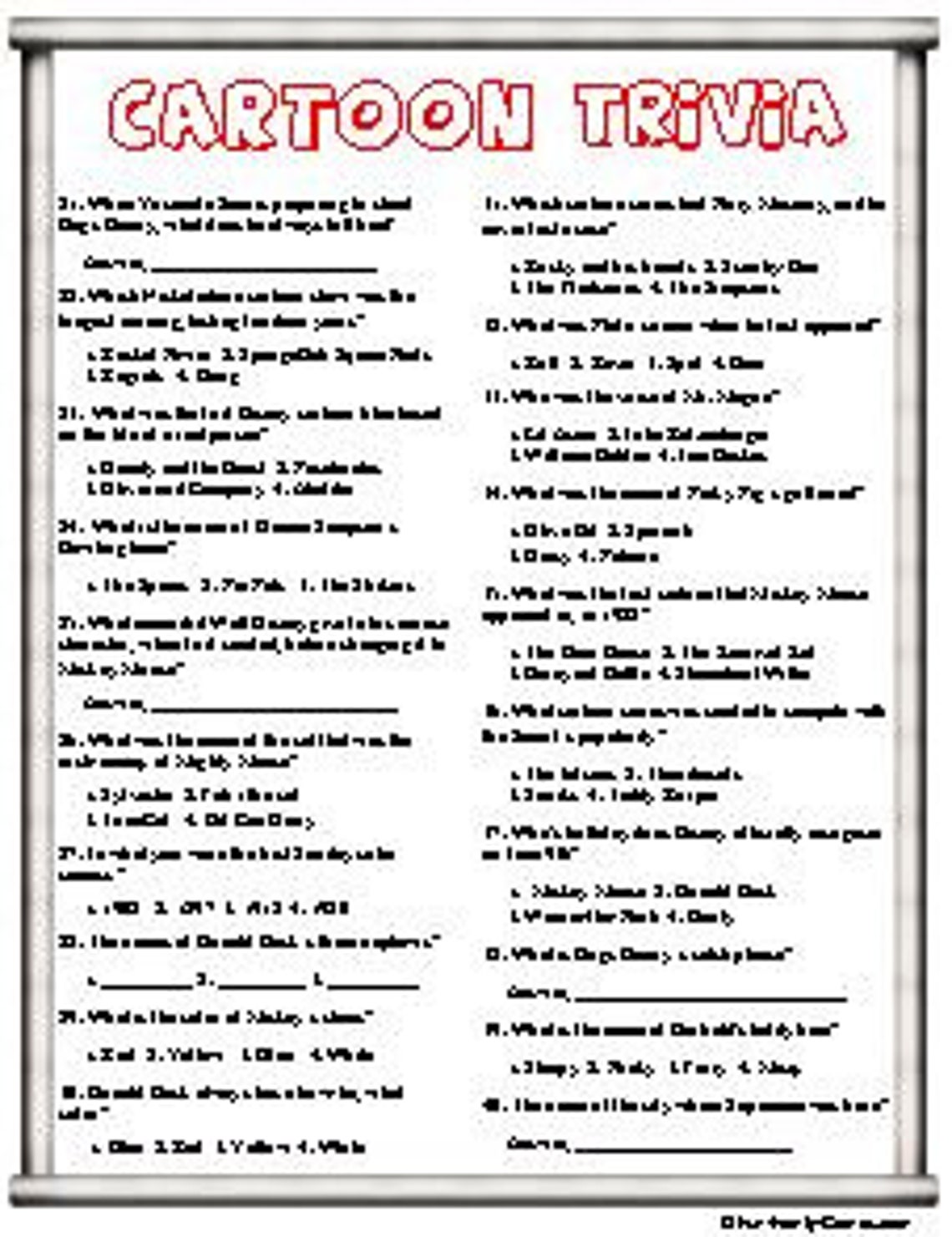 Cartoon Trivia - Etsy