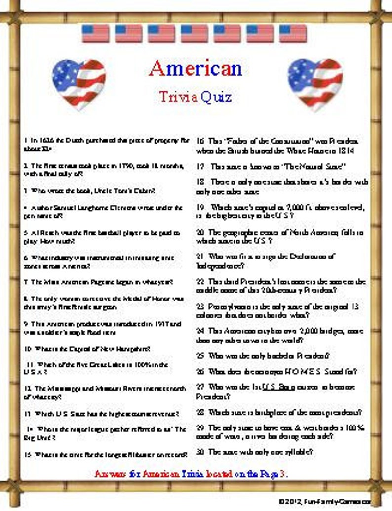 American Trivia Quiz - Etsy