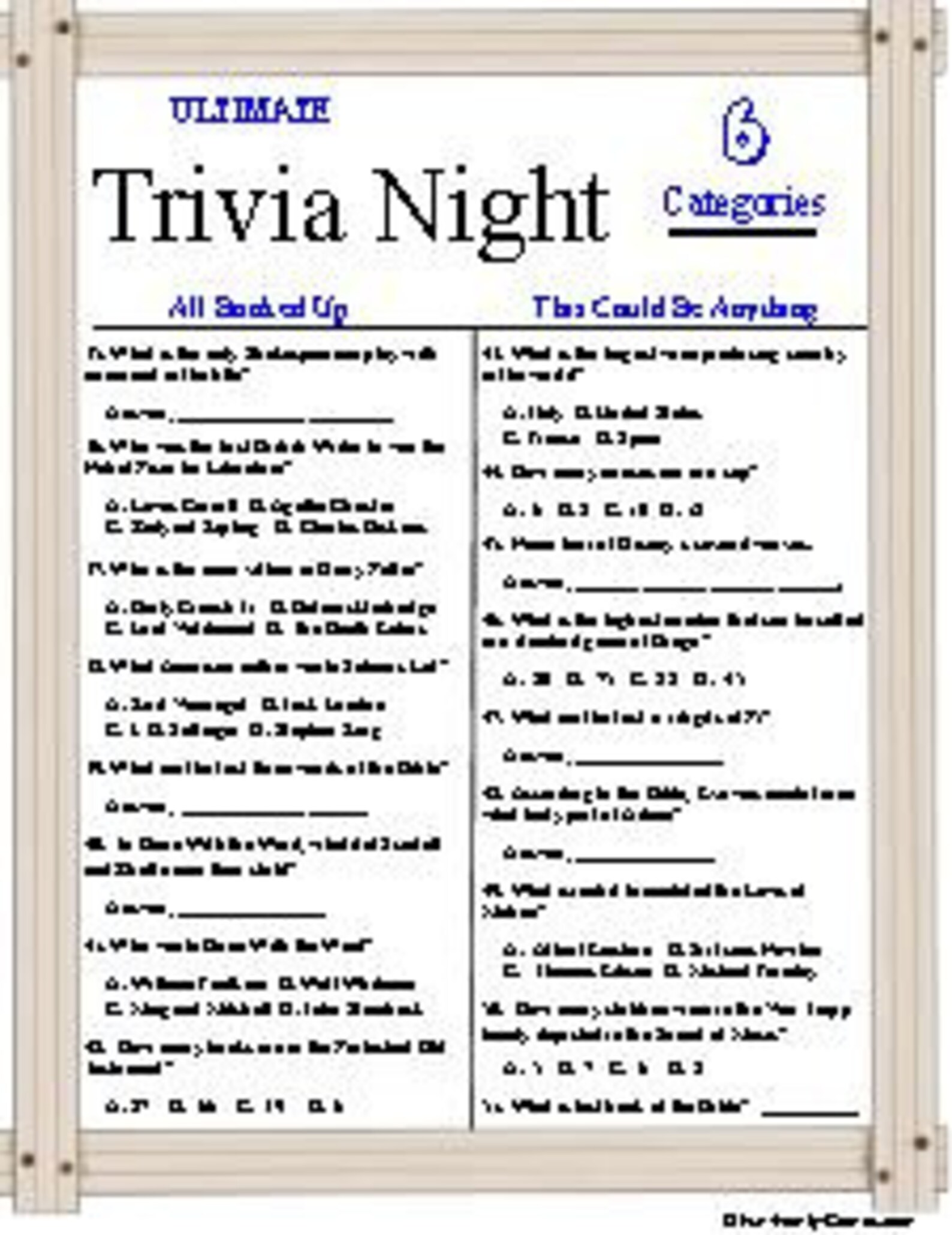 Trivia Night Fun, 6 Different Categories - Etsy